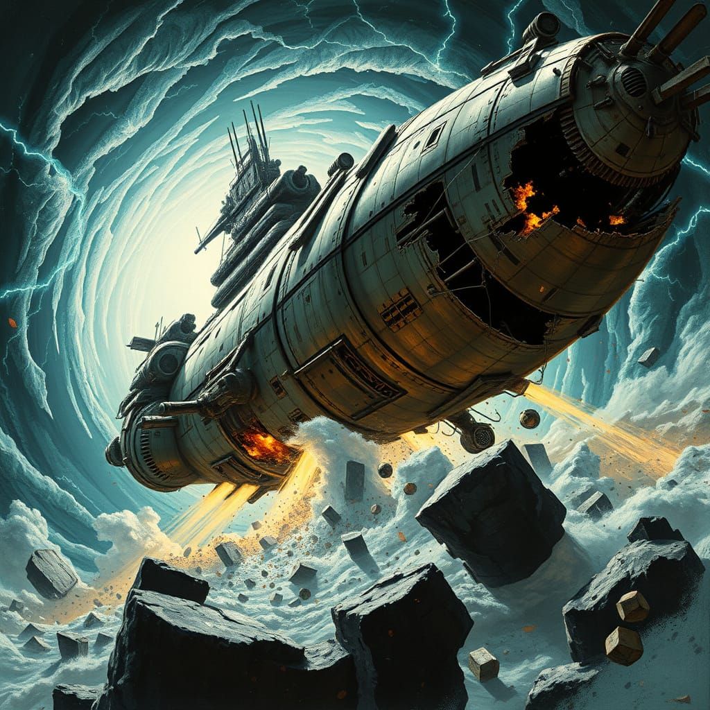 Ancient Spaceship Disintegrates in a Swirling Worm... - AI Art