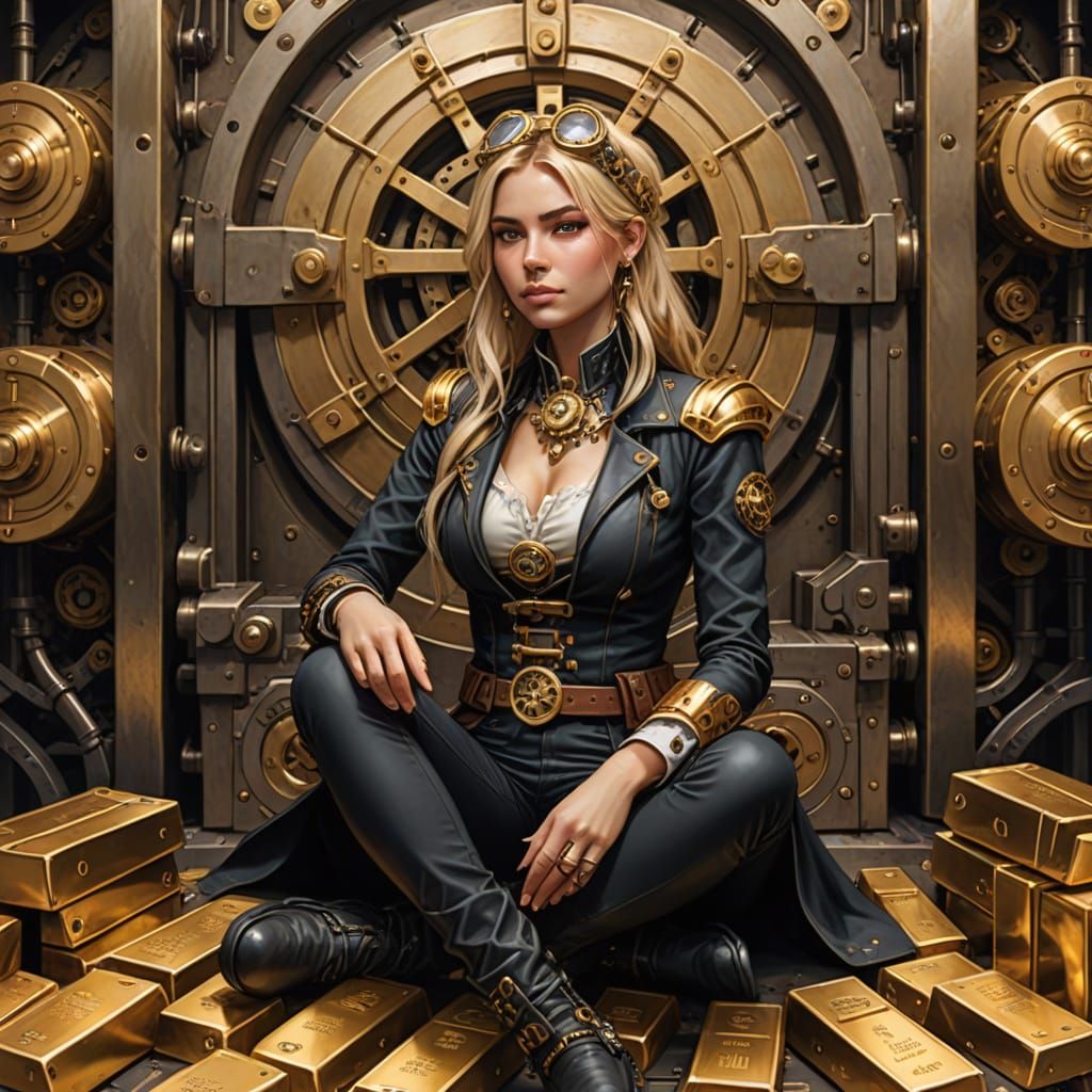 Golden Goddess of the Steampunk Vault - AI Art