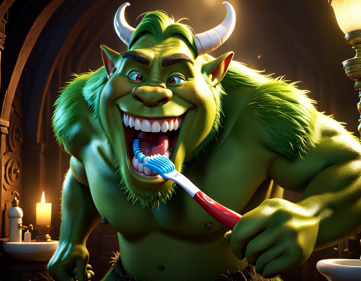 (( Shrek brushing his teeth )) :: Cinematic atmospheric beautiful ...