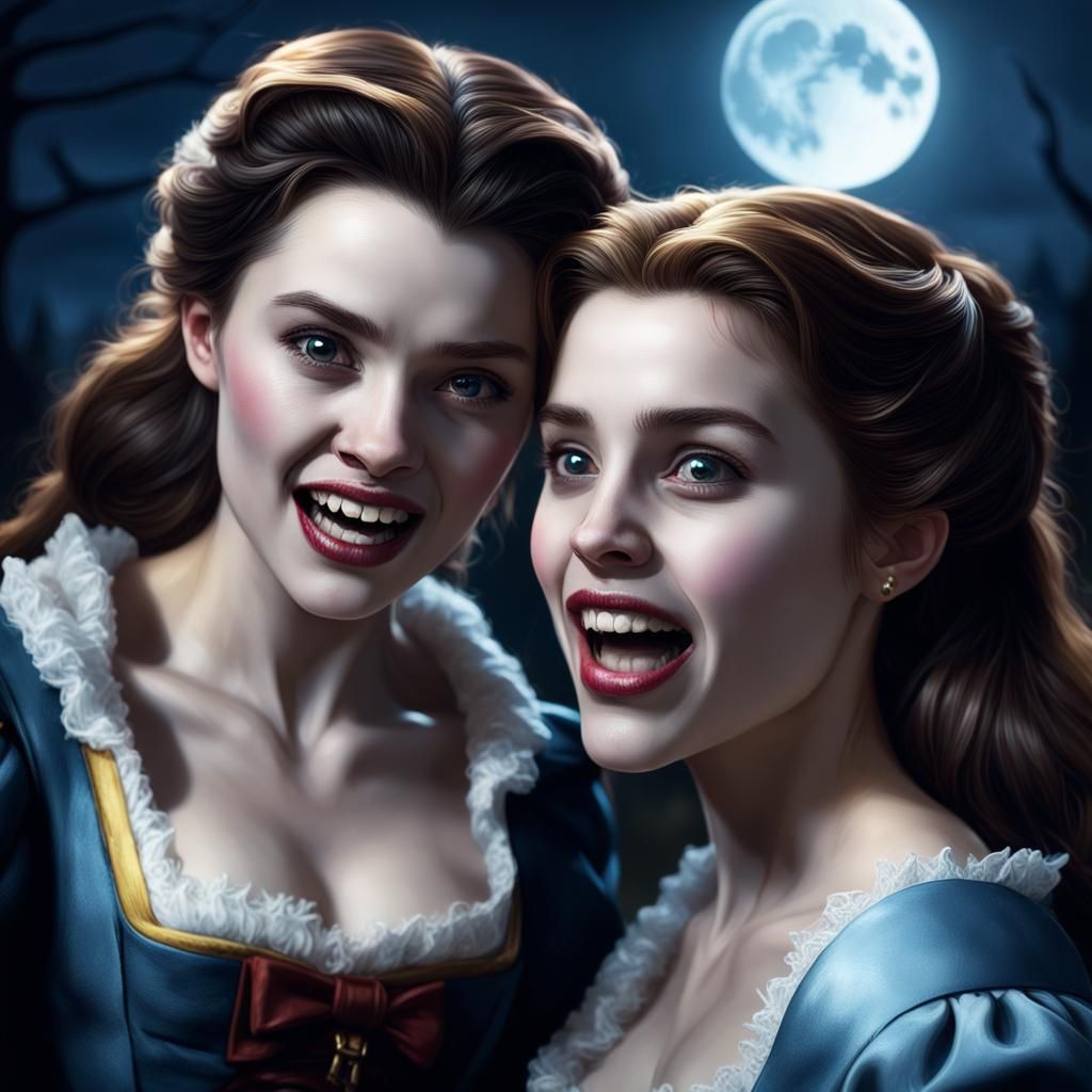 belle and the vampire with sharp teeth, night, moonlight, candit, High ...