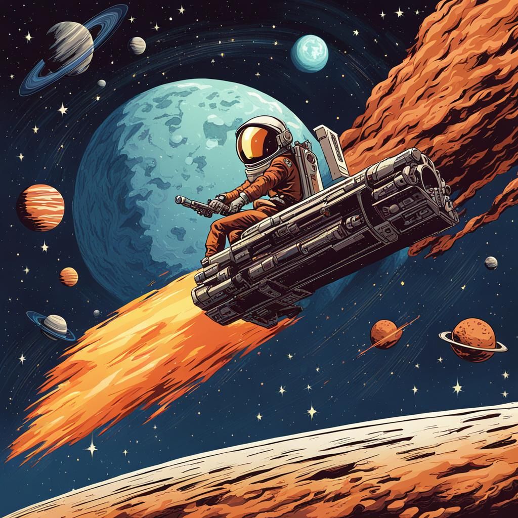 space cowboy riding a comet through space - AI Generated Artwork ...