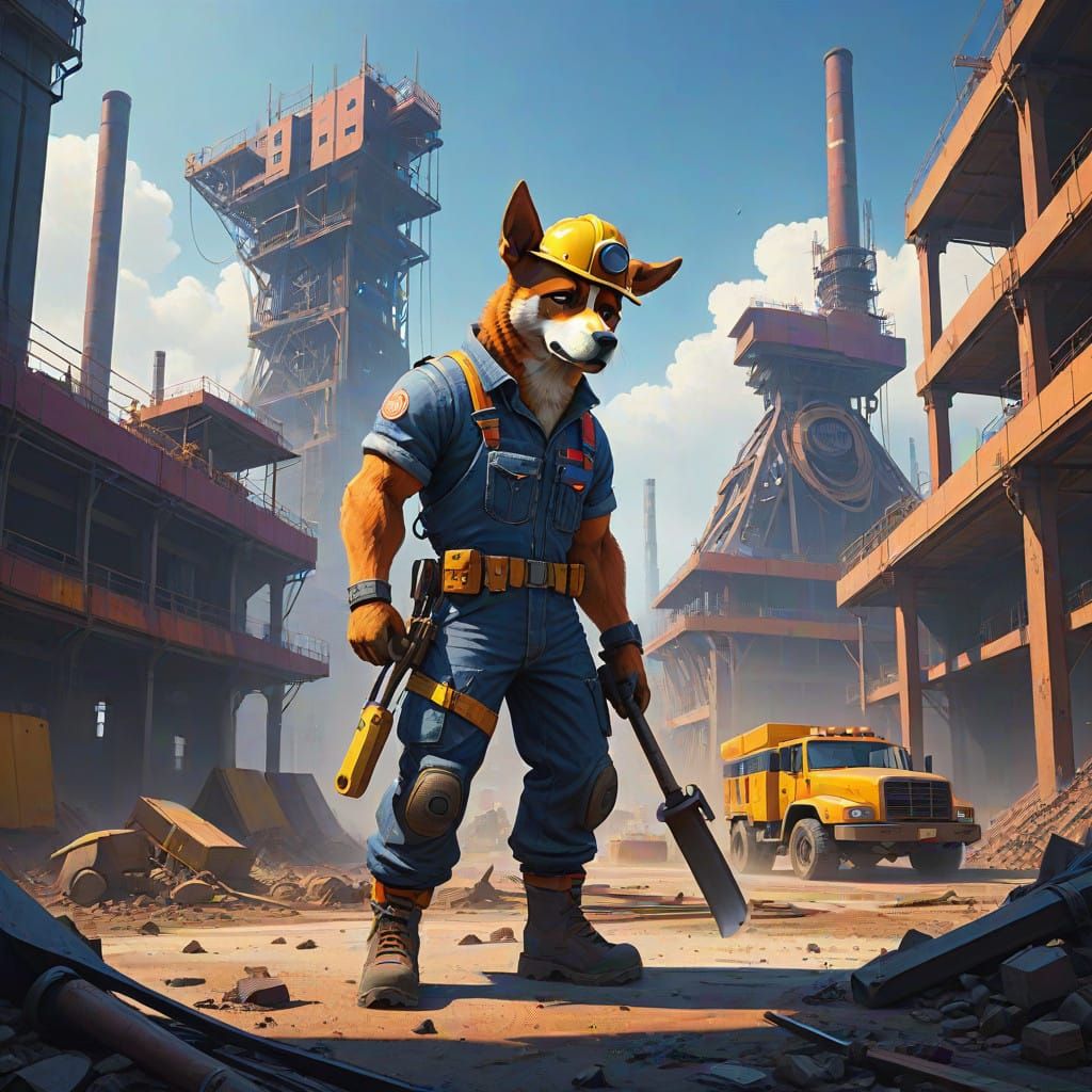 Dog as a construction worker - Dog as a construction worker