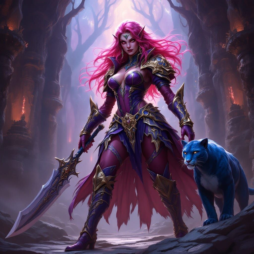 Ethereal Tiefling Beastlord in Regal Rococo Armor - AI Art