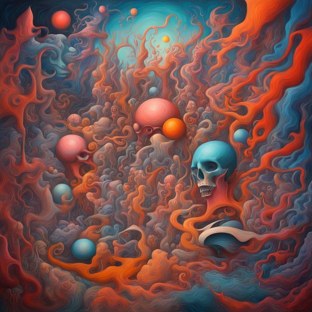 hyper surreal, too weird, dream chaos, anti-logic painting with sharp ...