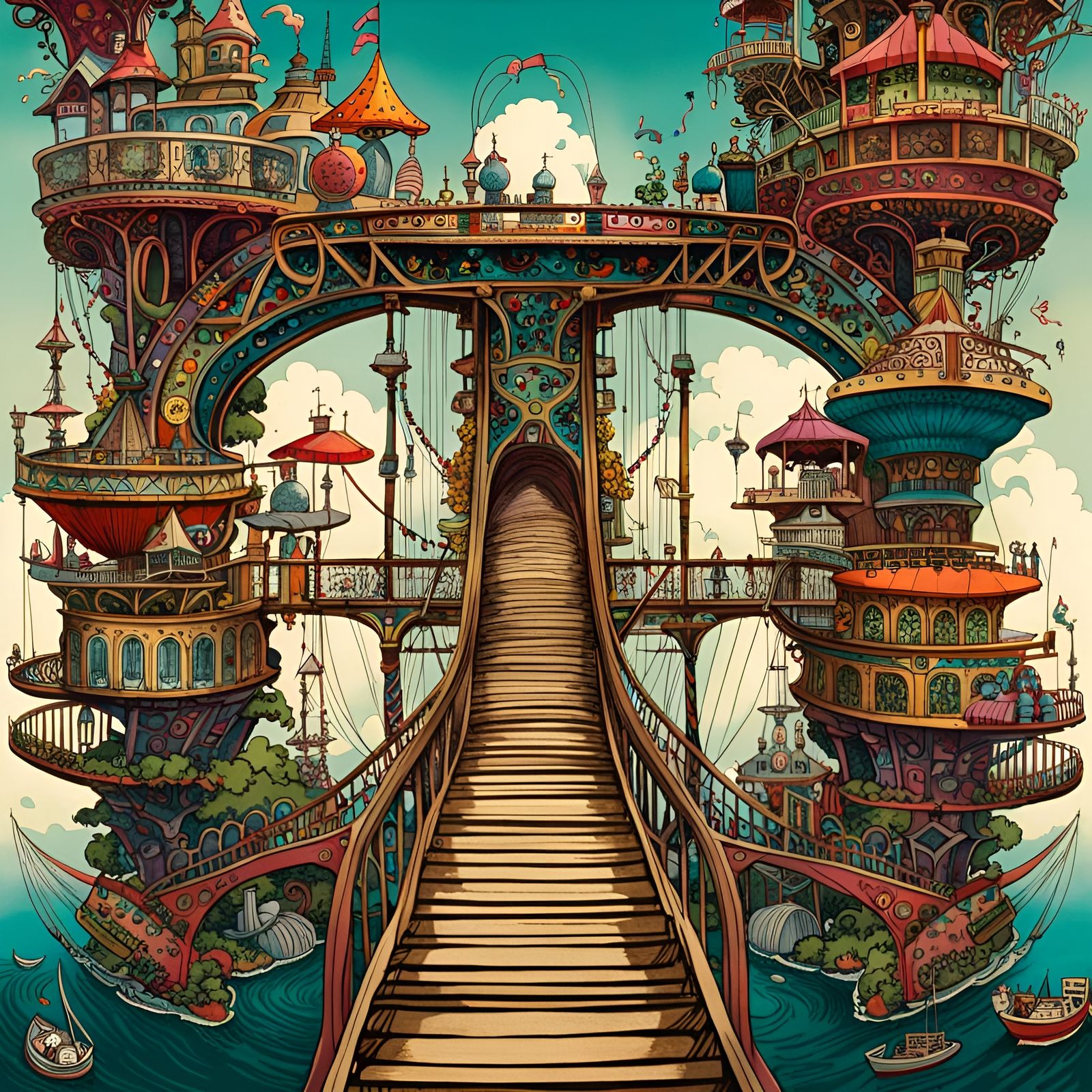 The Bridge (Homage to Heath Robinson) - AI Generated Artwork - NightCafe Creator