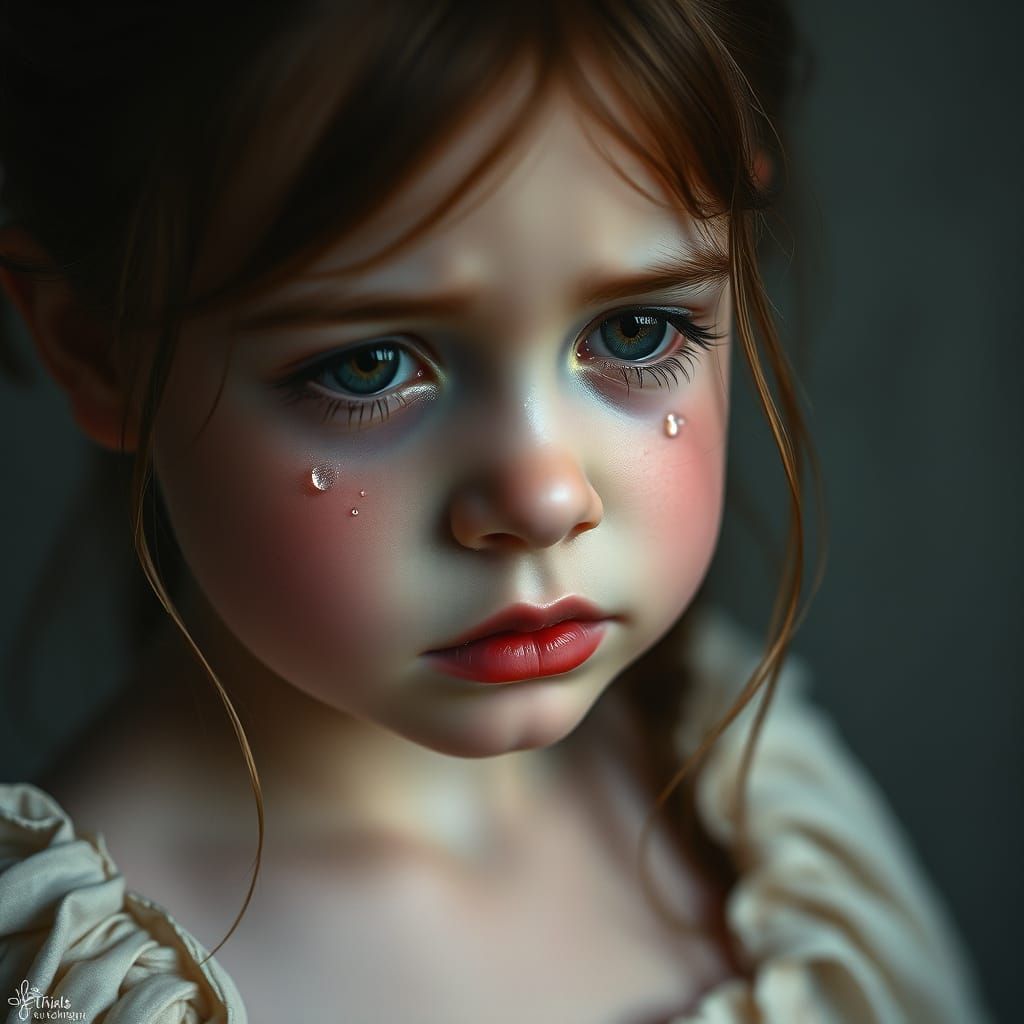 Young Girl in Tears with Diamond-Like Tears - AI Art