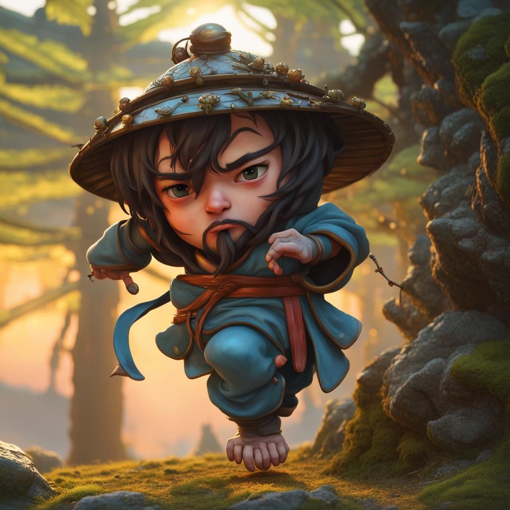 super deformed bubblehead japanese ninja light at dawn watercolors 8k ...