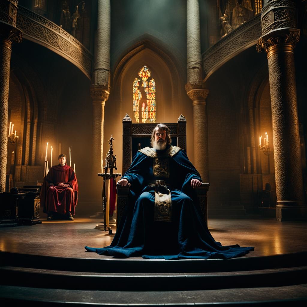 In the medieval throne room, King Arthur sits on the throne - AI ...
