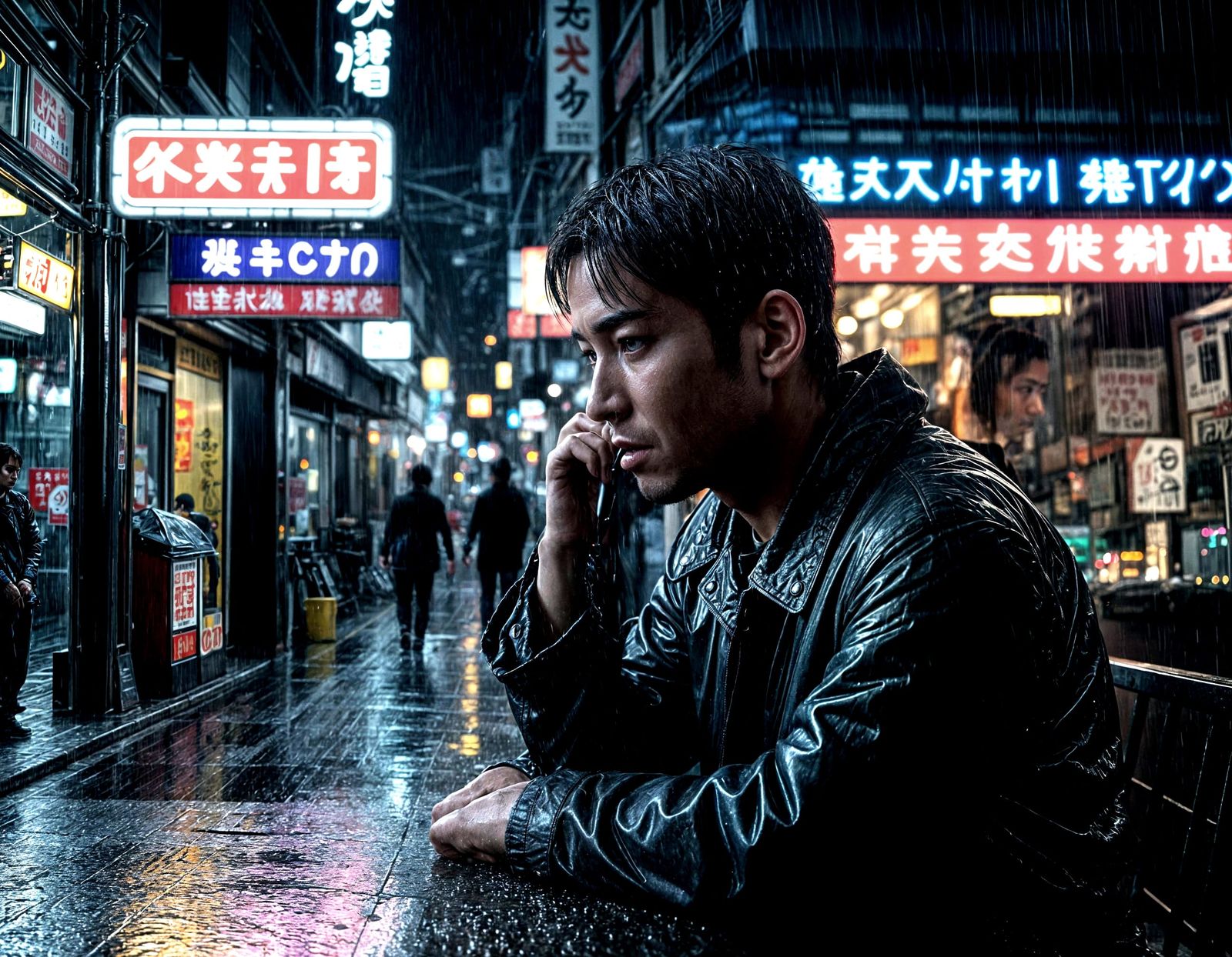 Tokyo Rainy Night Café Scene in Epic Cinematic Sty... - AI Art