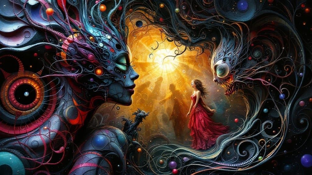 deep dark shadows bizarre 3D creatures laugh and s... - AI Art