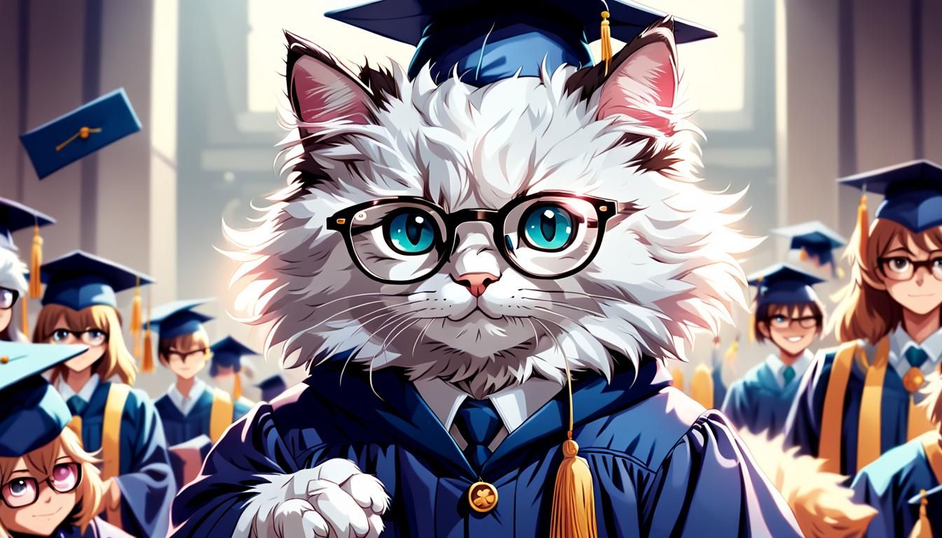 Intellectual fluffy cat with glasses on graduation day - AI Generated ...