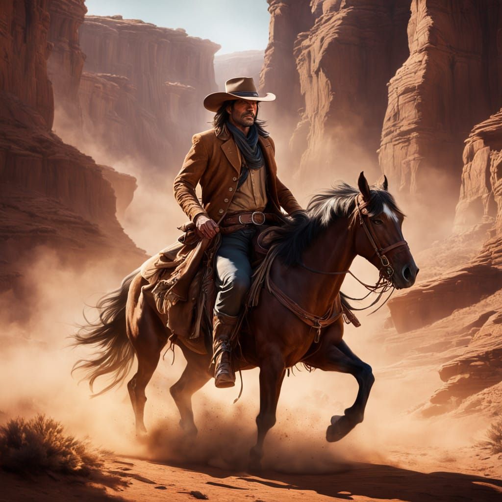Gritty Western Cowboy Portrait in Epic Action - AI Art