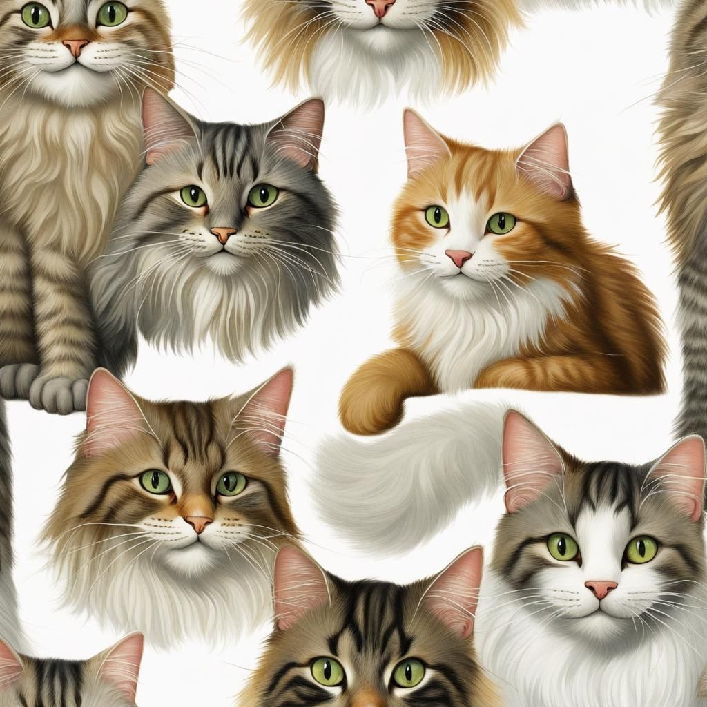 white background, 6 realistic cats, smiling - AI Generated Artwork ...