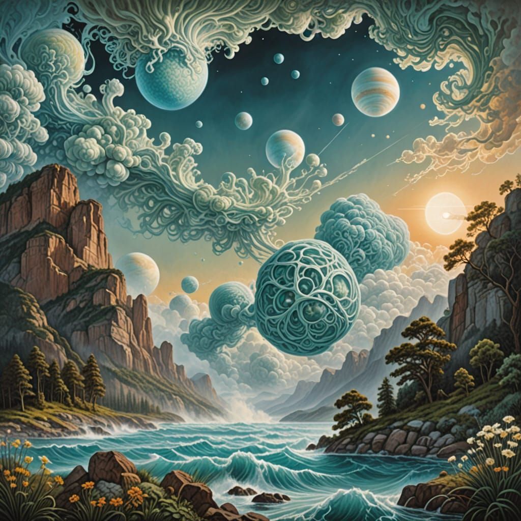 Surreal Jupiter Landscape - Turquoise Skies of Jupiter in Dr...