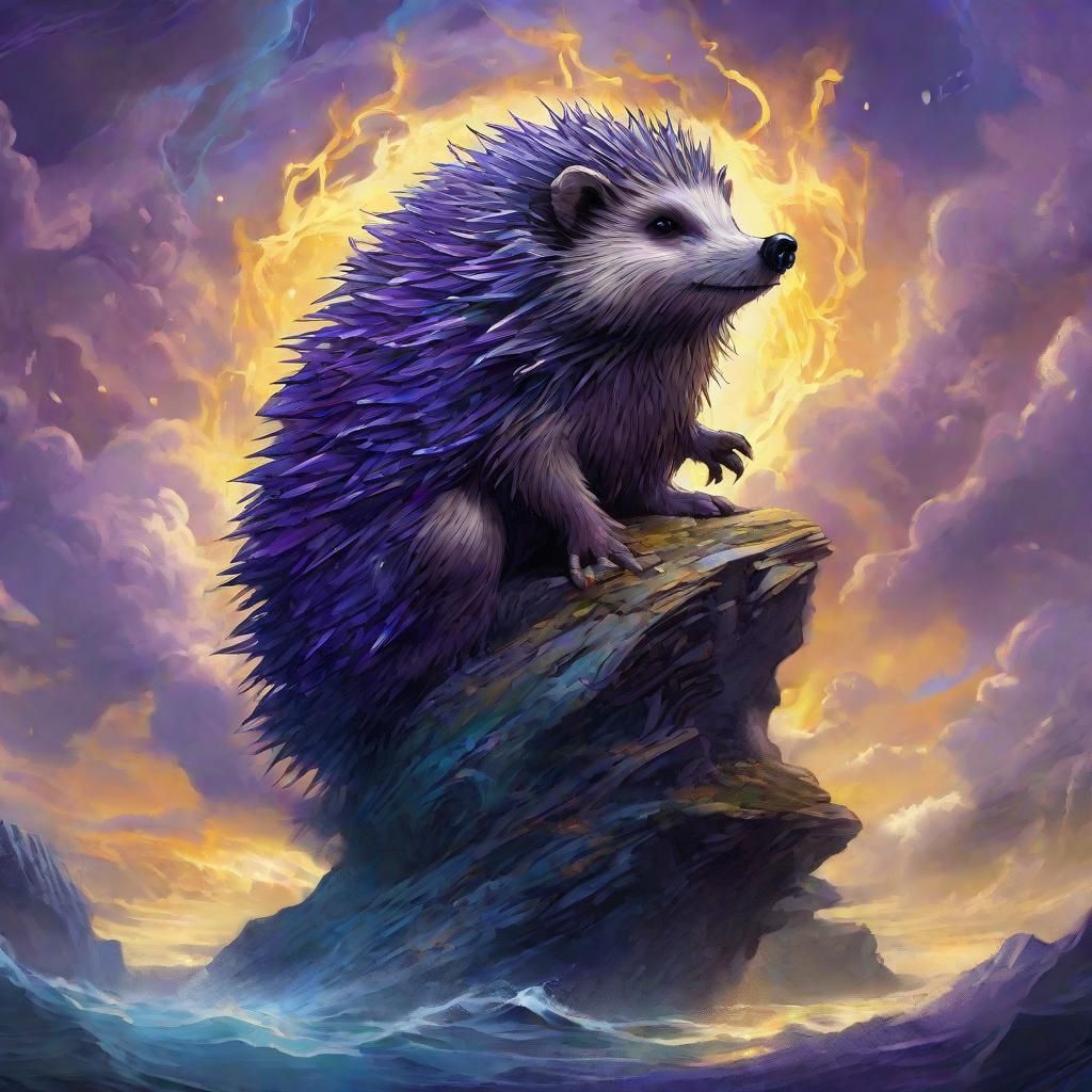Hedgehog Air Elemental - Whimsical Dark Fantasy Hedgehog Air...