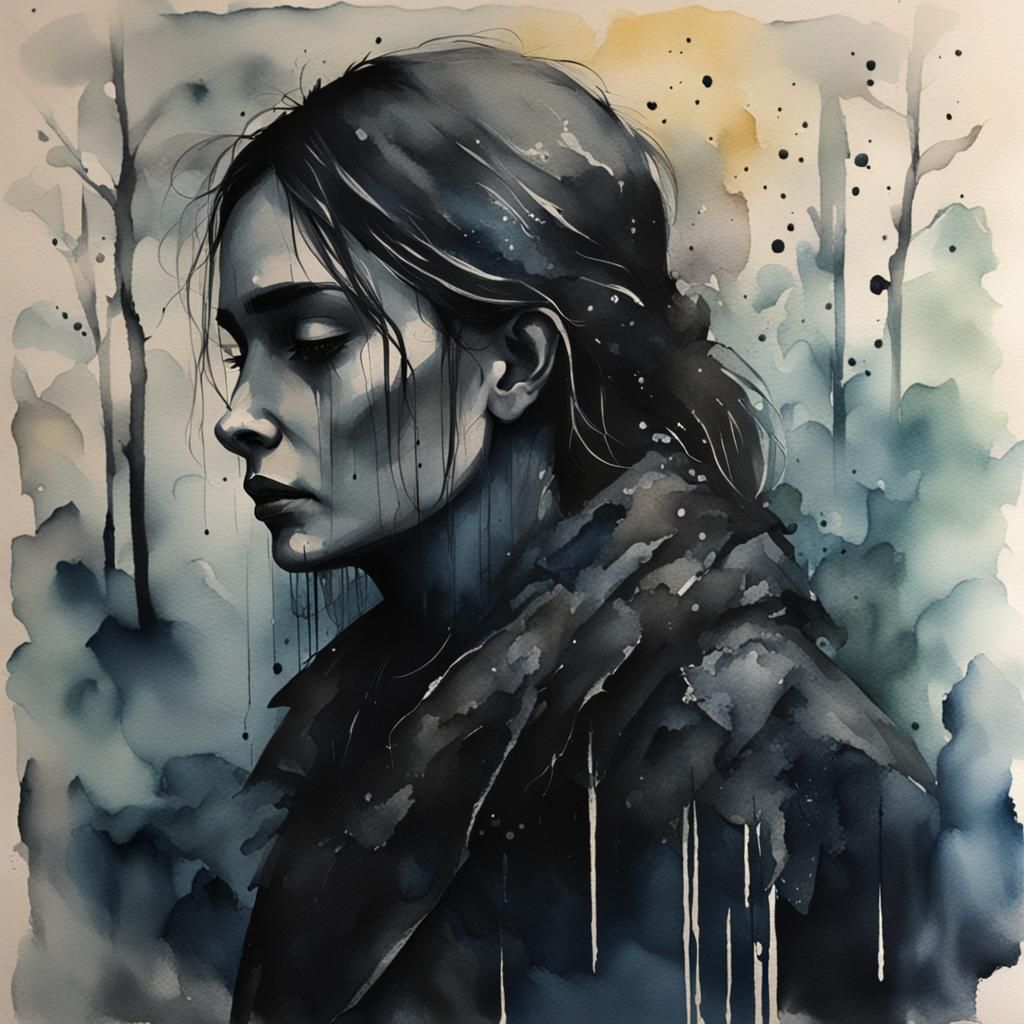 DARK AND MOODY WATERCOLORS ART - Lost in the Darkness Sadness and Tears ...