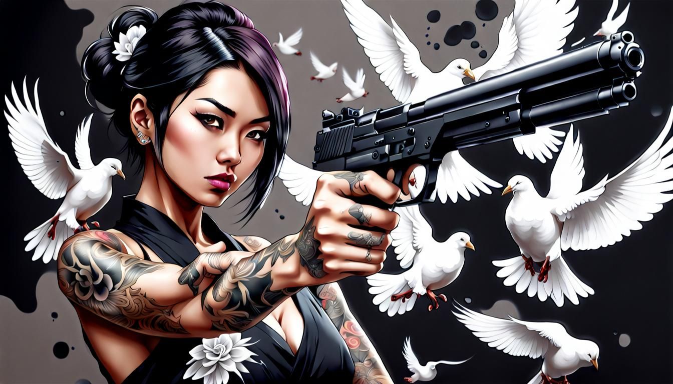 HIT-LADY WITH A BIG AS* GUN😬🫢 - AI Generated Artwork - NightCafe Creator