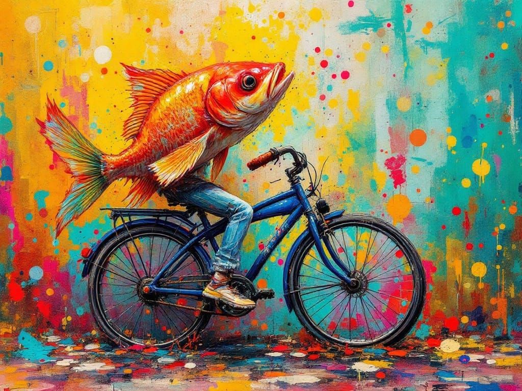 fish on a bicycle. - Vibrant Fish on a Bicycle in a Dreamli...