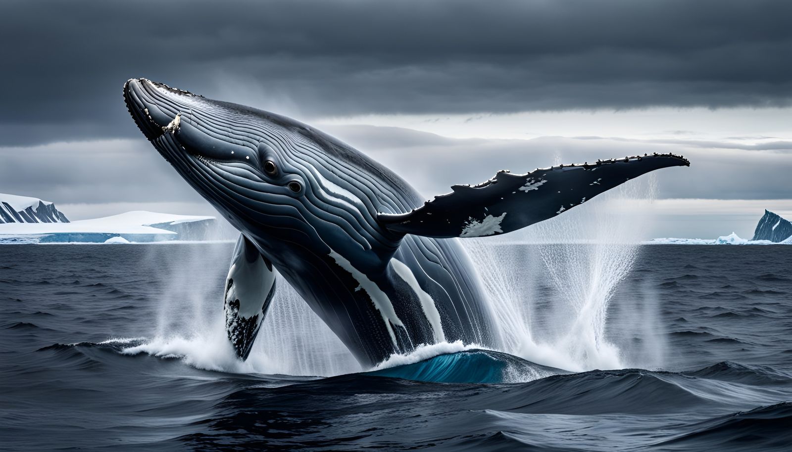 Blue whale rising from the Arctic ocean. intricate details, HDR ...