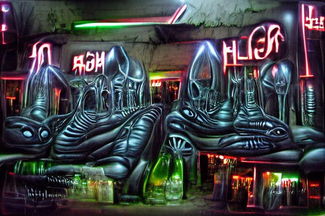 Alien nightclubs H.R. Giger glowing neon - AI Generated Artwork ...
