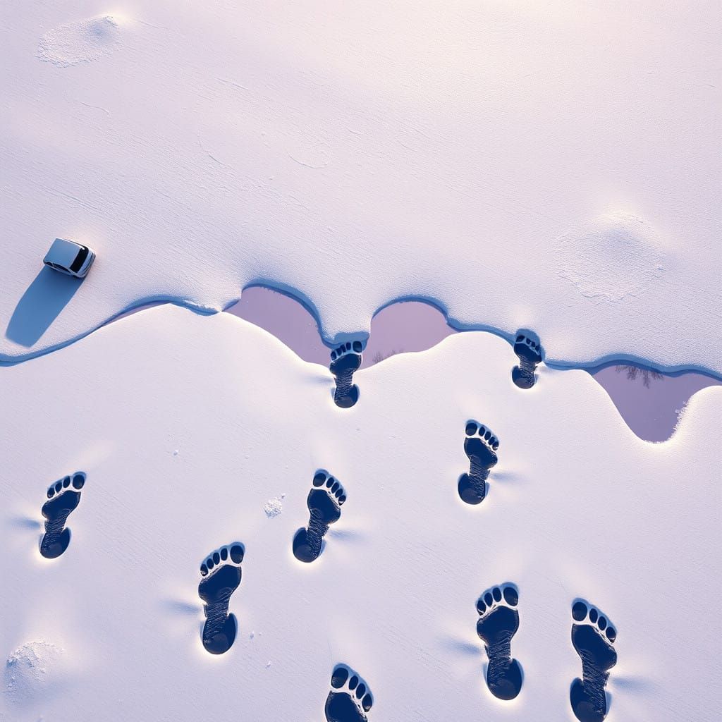 Surreal Snowscape with Silhouette Puddles and Glow... - AI Art