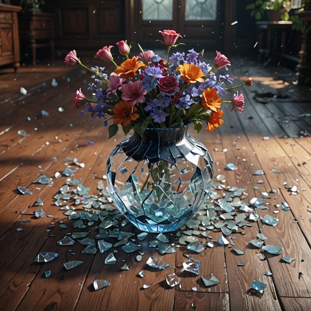 A shattered crystal vase - AI Generated Artwork - NightCafe Creator