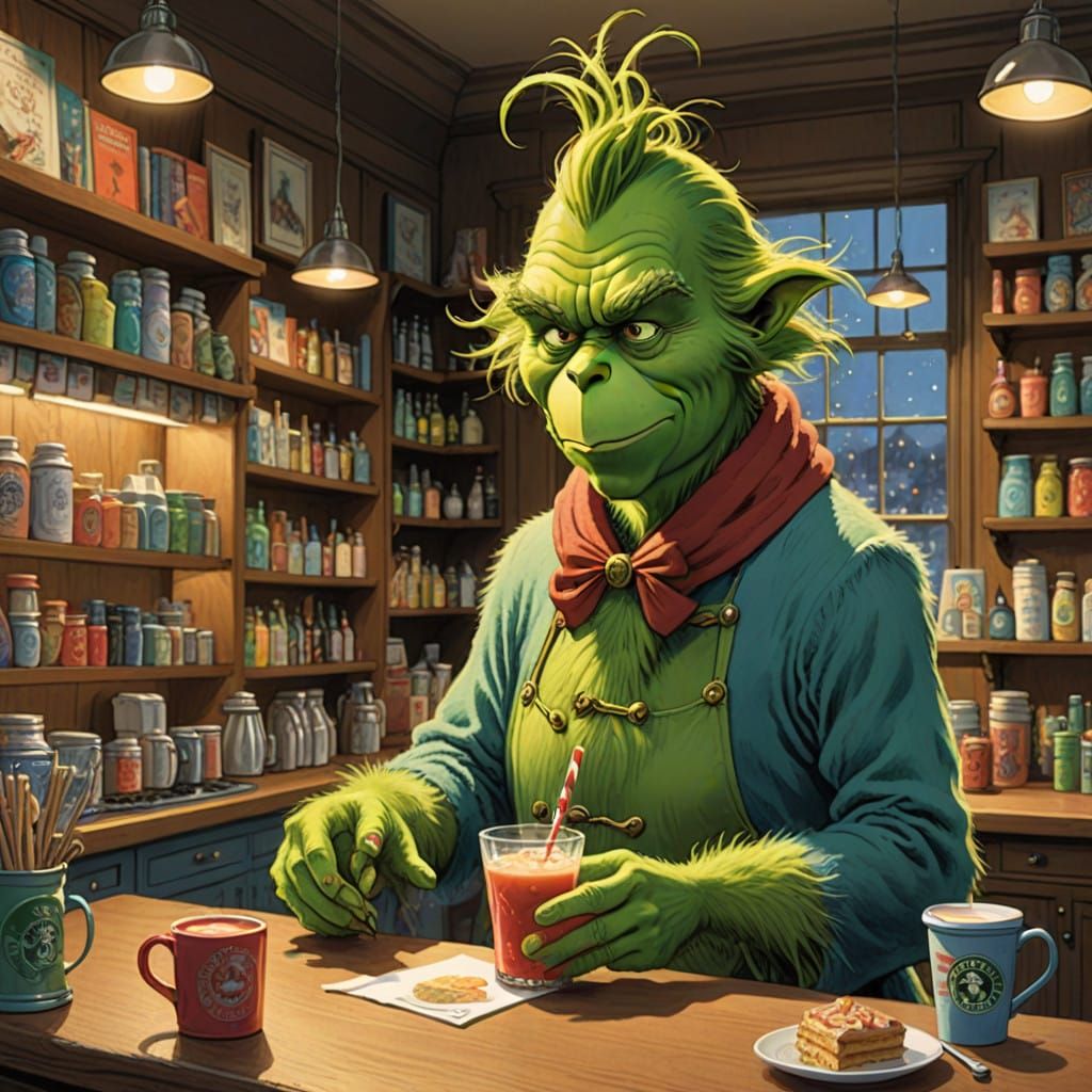 Grinch working at Starbucks - Grinch working at Starbucks