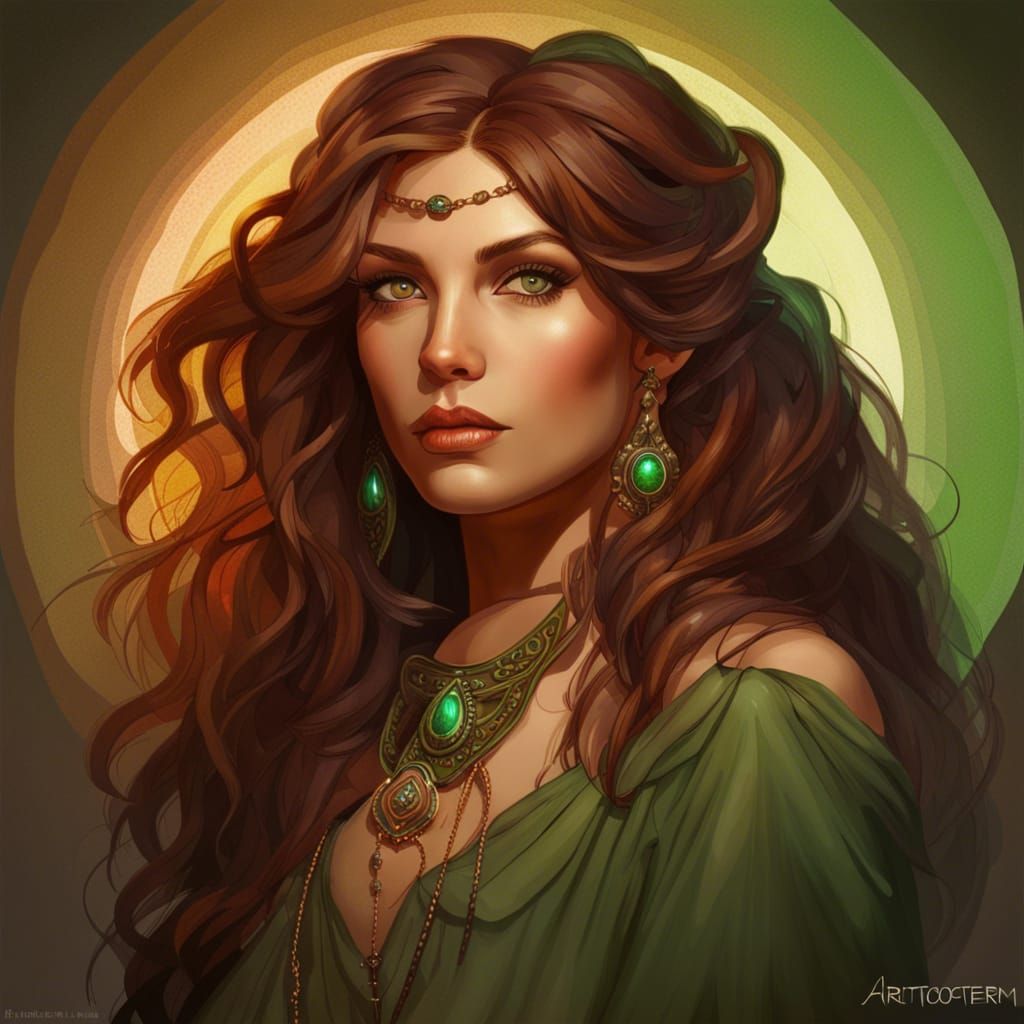 create photographs of a beautiful Gypsy psychic with reddish-brown ...