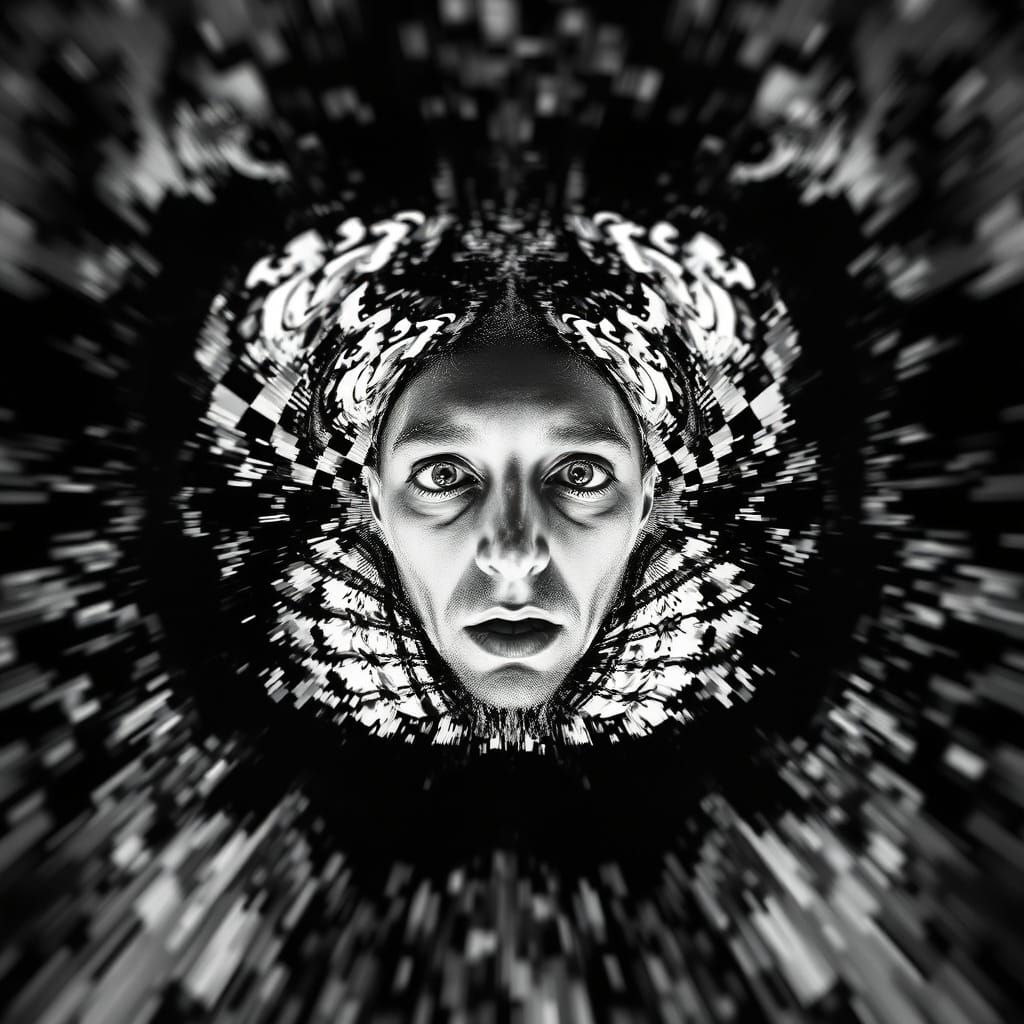 A Face Emerges from TV Static in a Dazzling Optica... - AI Art