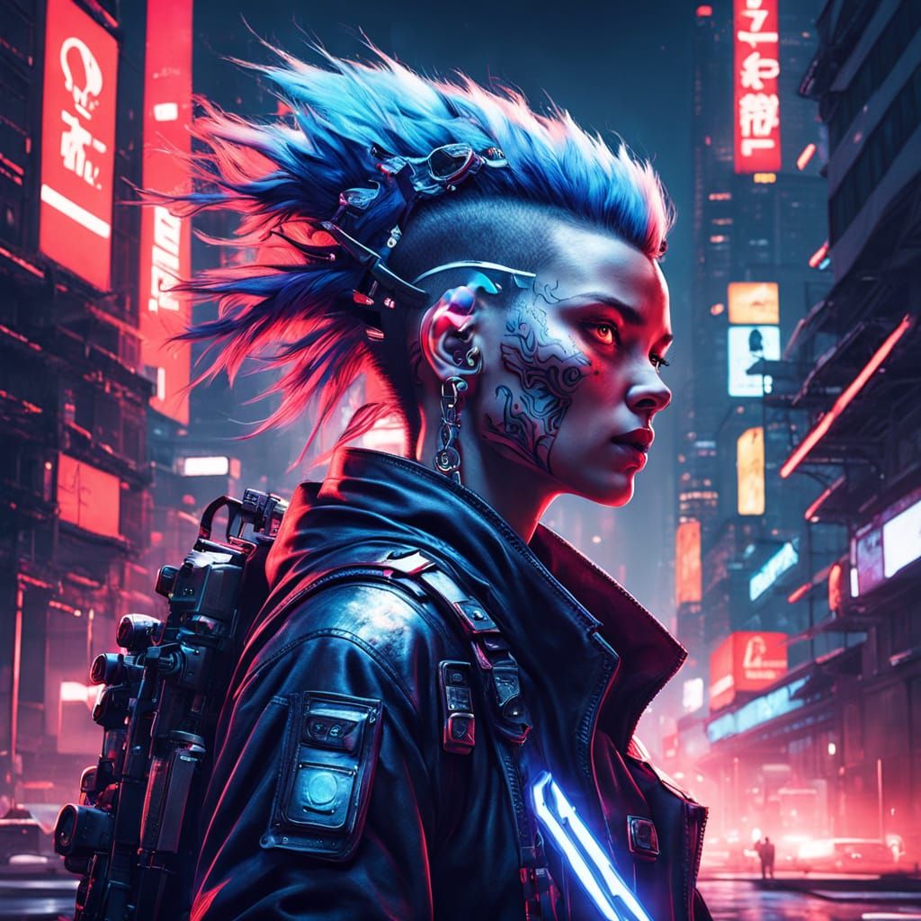 Female Overlord in Cyberpunk Style Approaches with... - AI Art