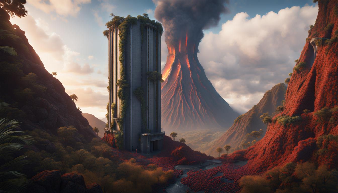 Corporate Tower building, built into the side of a volcano, engineering ...