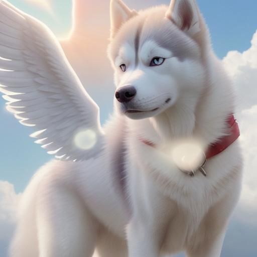 Red and white Husky angel - AI Generated Artwork - NightCafe Creator