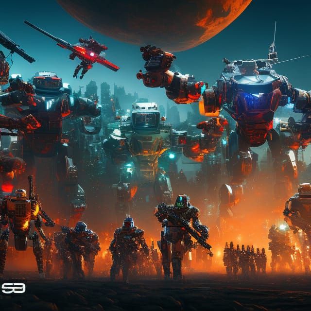 Mech Army Charges into Battle - AI Generated Artwork - NightCafe Creator