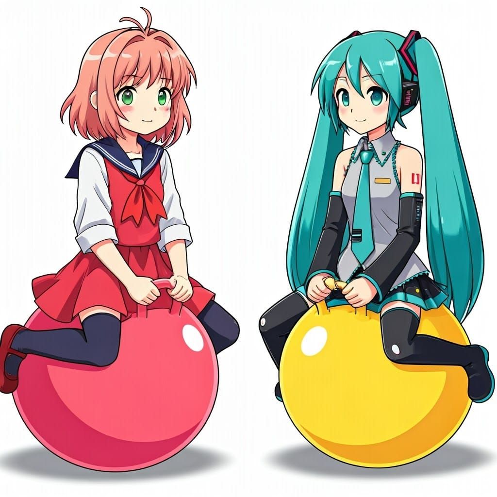 Manga and Anime Characters Play on Colorful Bouncy... - AI Art