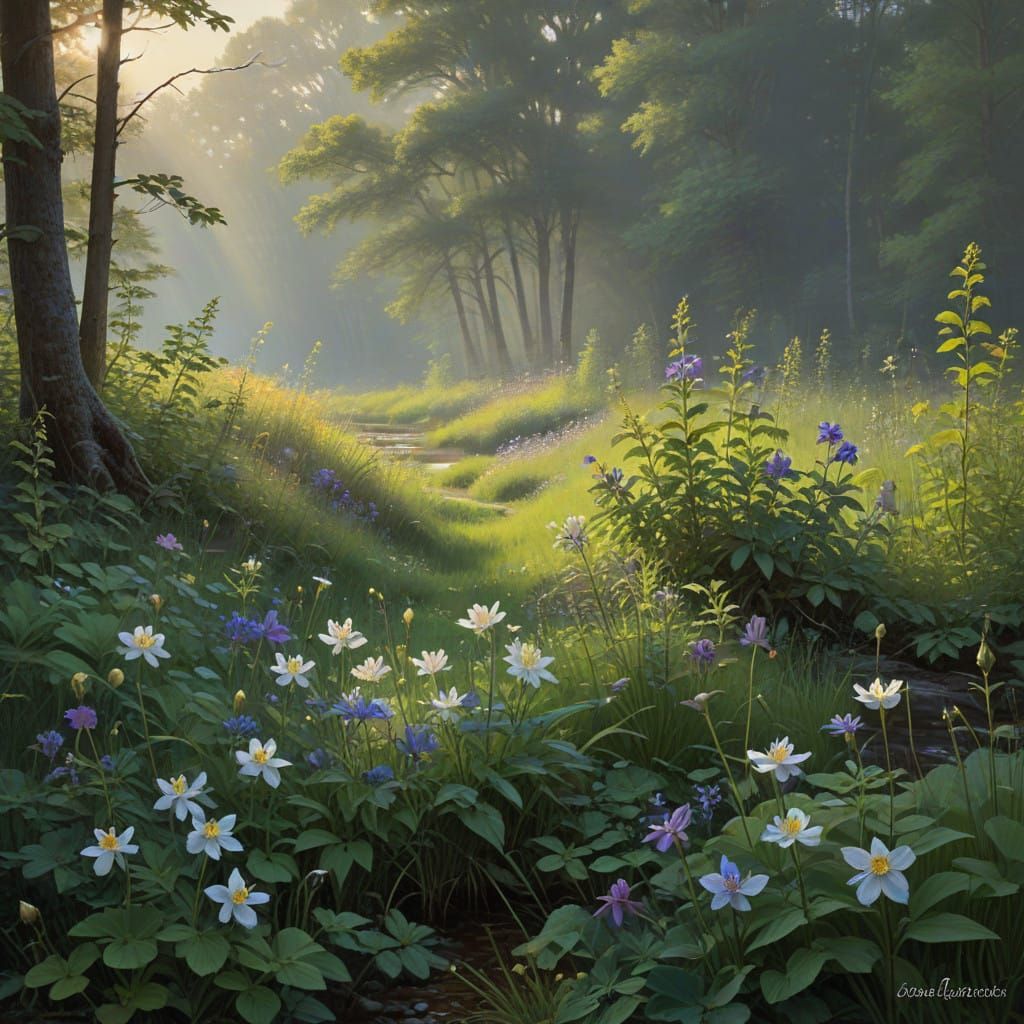 Serene Woodland Meets Lush Prairie in Warm Golden ... - AI Art