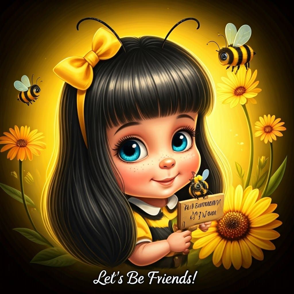 Vibrant Cartoon Bumblebee Girl in Whimsical Floral... - AI Art