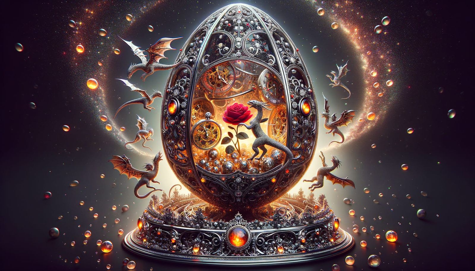 Fabergé egg - Surreal Fabergé Egg with Clockwork Dragons and...