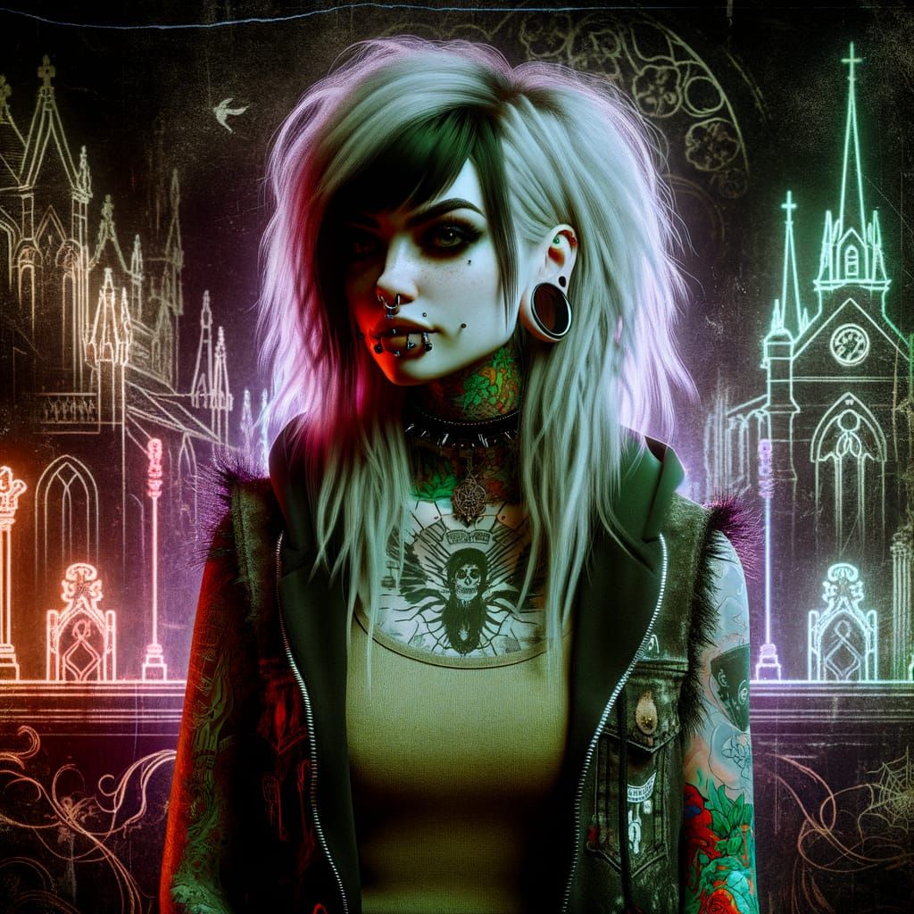 Gothic Neon - Dark Gothic Goddess in Neon Shadows