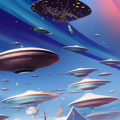 Alien Fleet Orbiting a Ring of a Planet - AI Generated Artwork ...