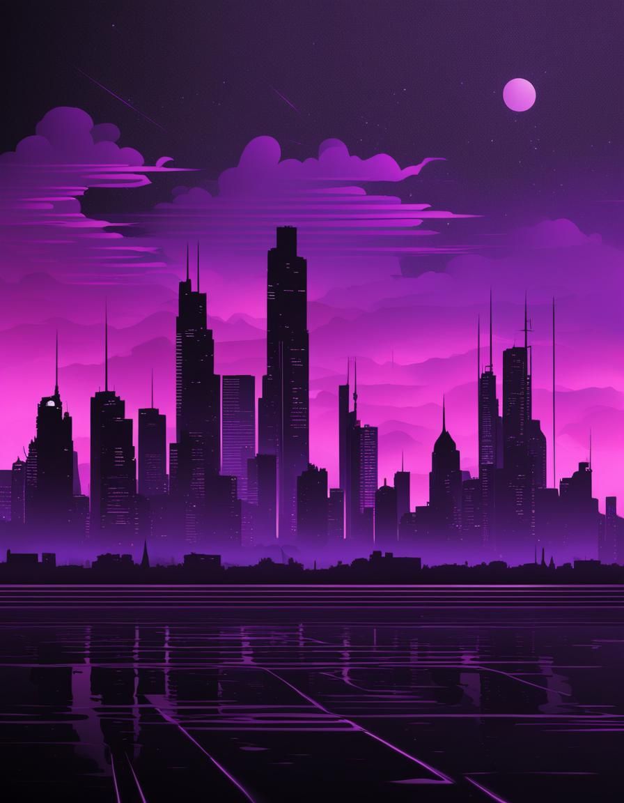 vectorial black skyline, purple, synthwave - AI Generated Artwork ...
