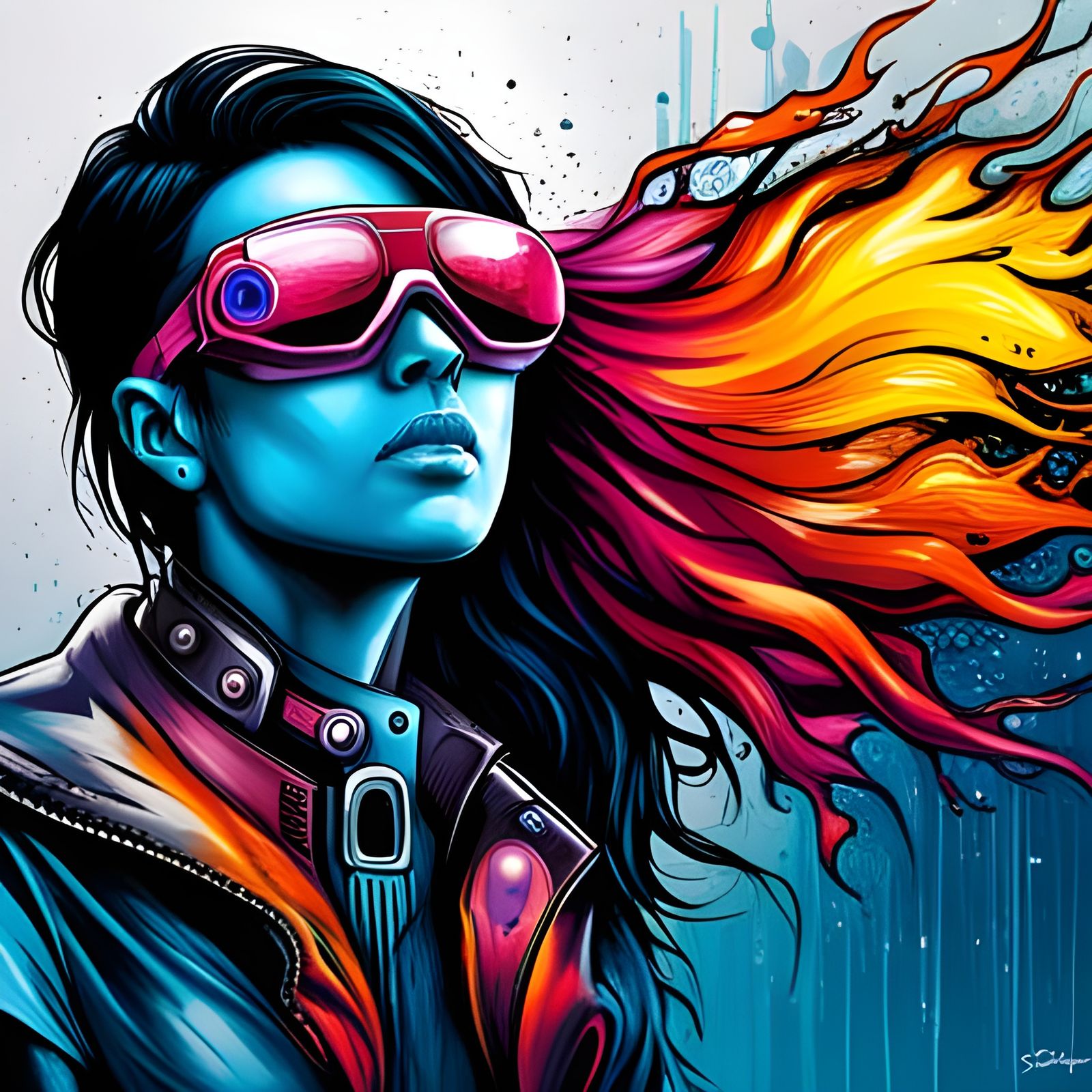 Retro Future Woman - Cyberpunk Woman with Bionic Eye in Graf...