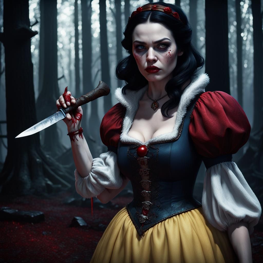 evil snow white holding a bloody knife - AI Generated Artwork ...