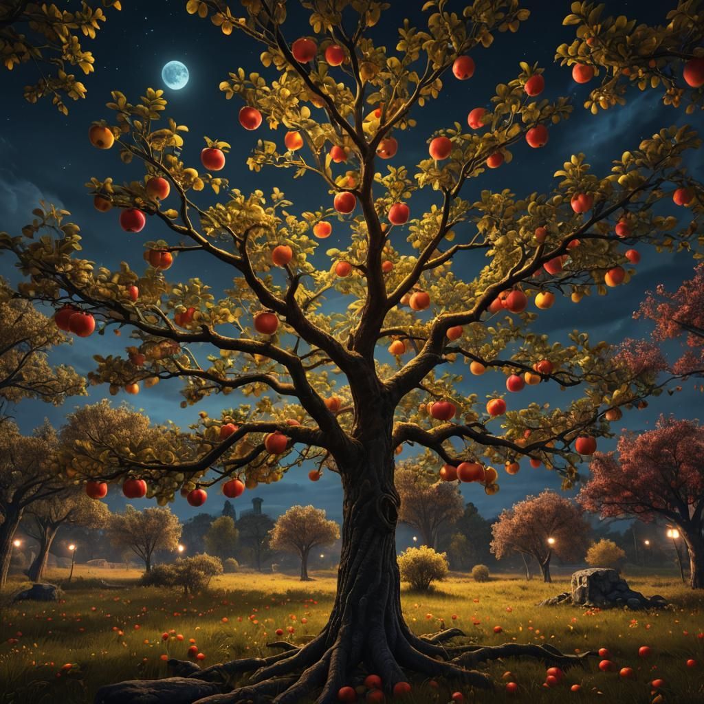 Apple Tree at Night - AI Generated Artwork - NightCafe Creator