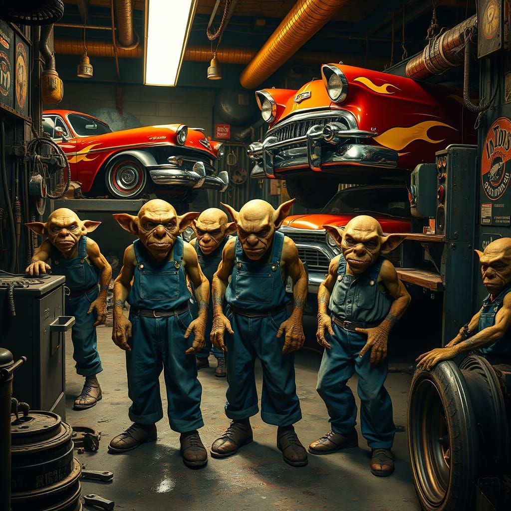 Goblin Garage - Gritty Goblin Mechanics in a 1950s Garage