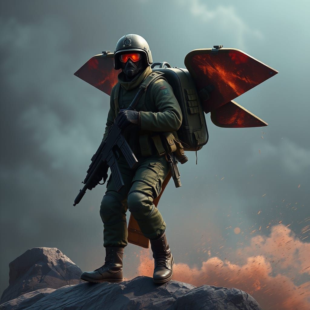 WW2 Jet Pack Trooper in Vintage Military Style - AI Art