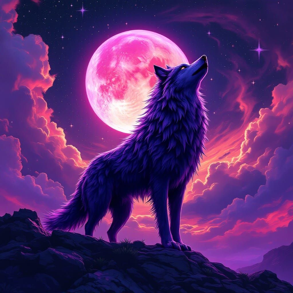 the sky purple & pink i think the moon wink at the wolf 8k resolution ...