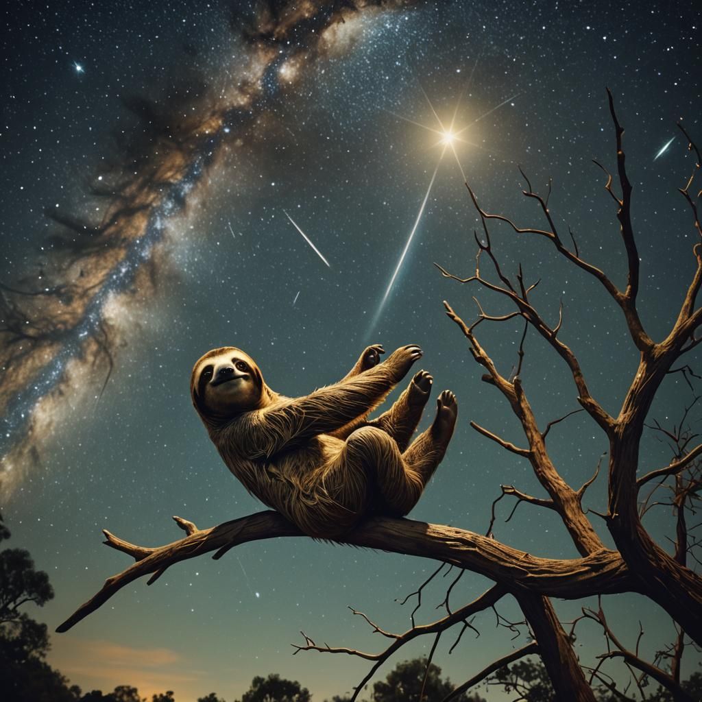 Sloth starry night and shooting star - AI Generated Artwork - NightCafe ...