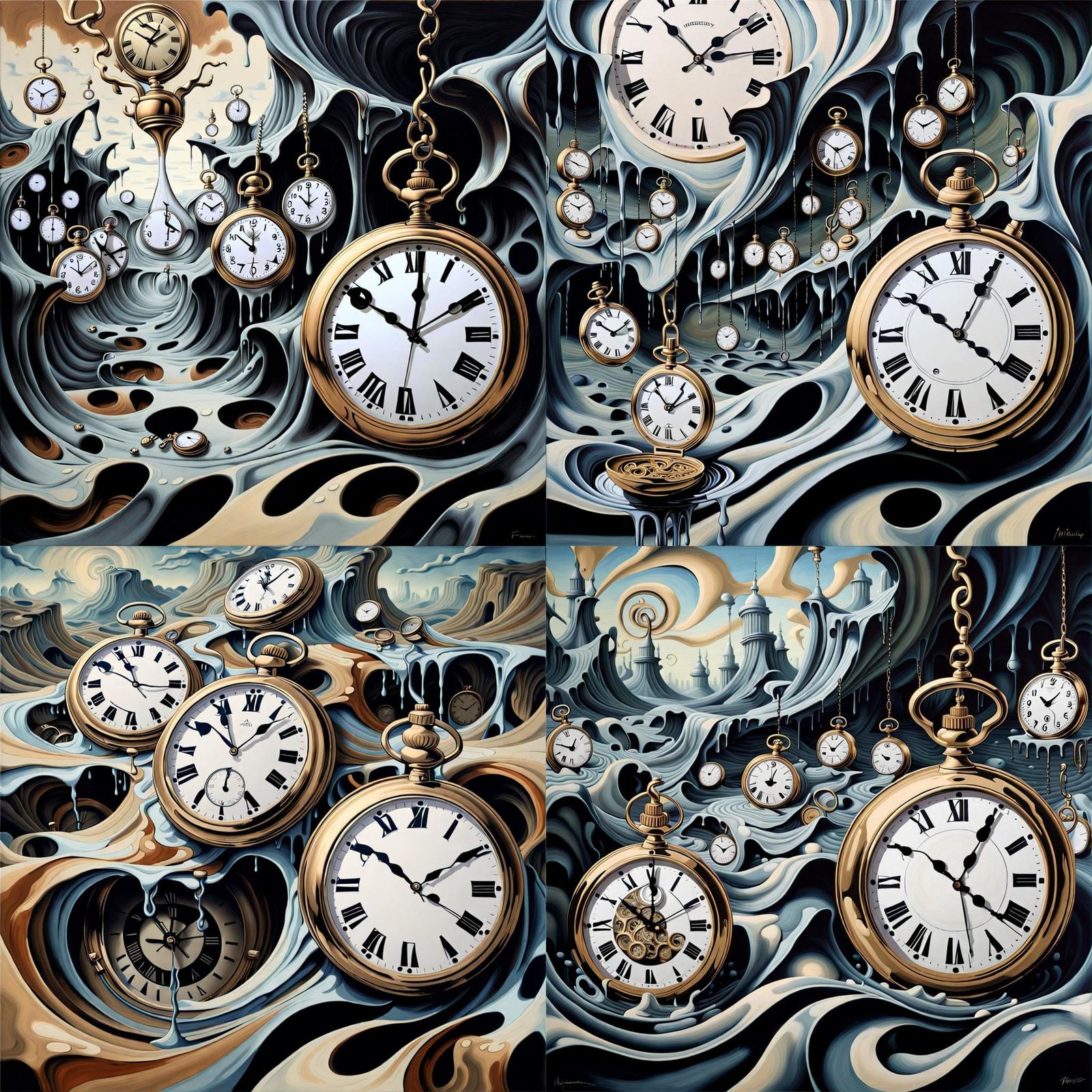 In a surrealist Op Art world , distorted clocks and pocket watches ...