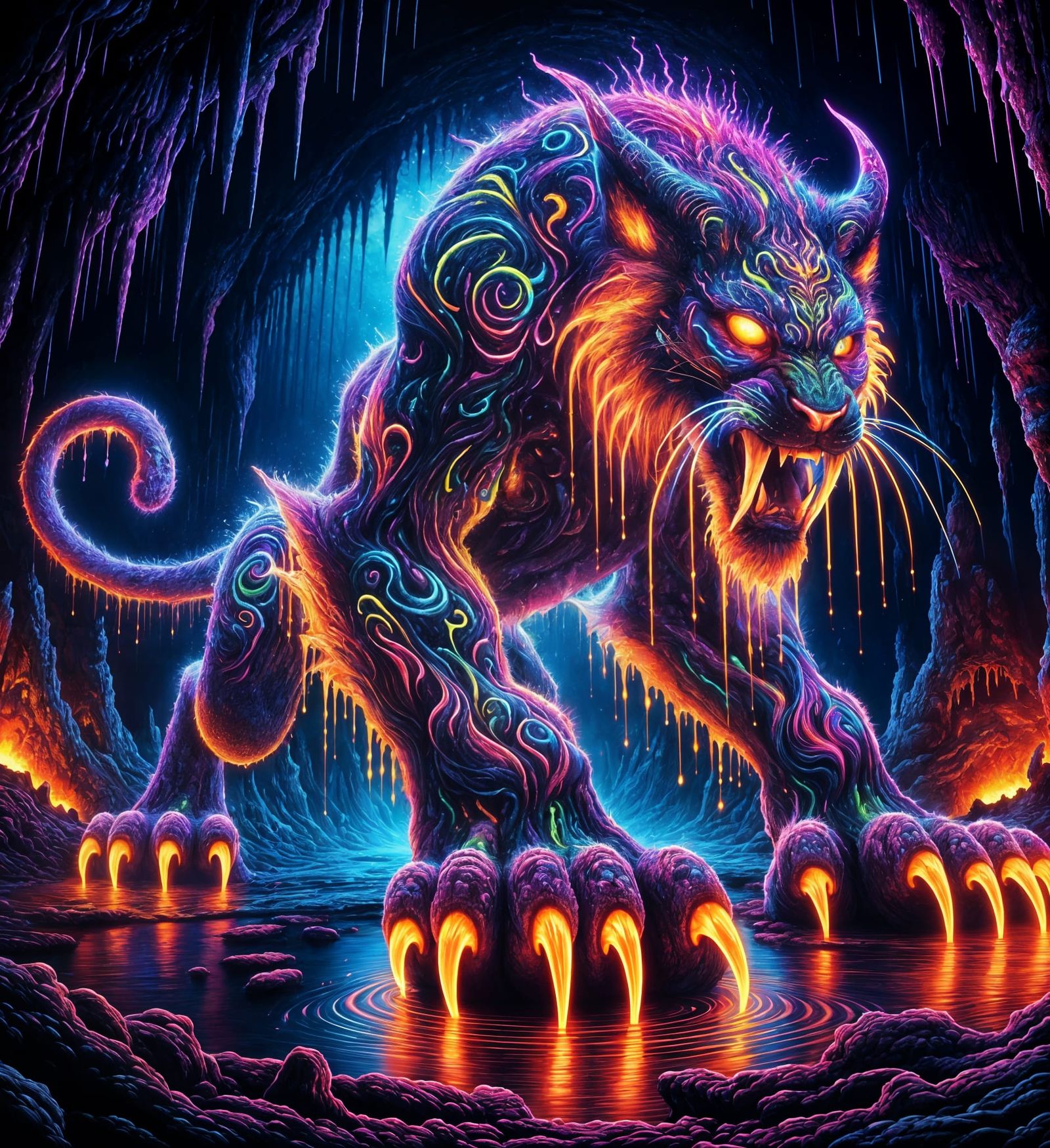 Dire Panther Underneath a Blacklight in a Cave