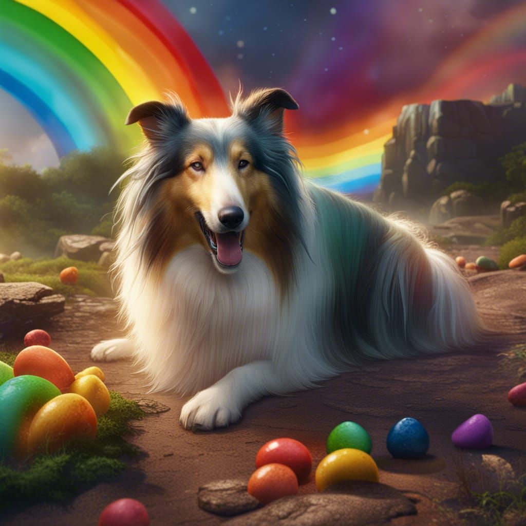 rough collie eating a rainbow - AI Generated Artwork - NightCafe Creator